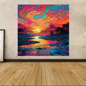 Vibrant Psychedelic Sunset Tapestry Trippy Wall Art for Bohemian Home ...