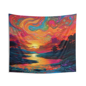 Vibrant Psychedelic Sunset Tapestry Trippy Wall Art for Bohemian Home ...