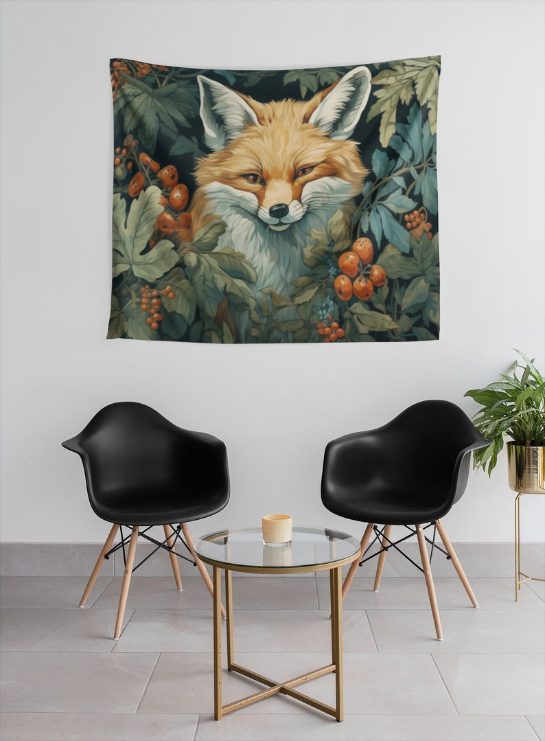 William Morris Fox Face Tapestry, Woodland Gothic Hanging Gift for Her ...