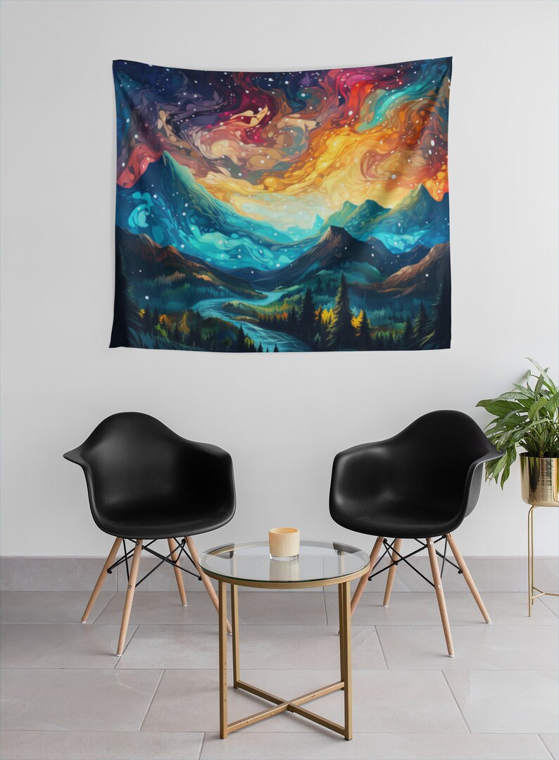 Starry Night Sky Moon and Stars Tapestry, Nature Landscape Wall Hanging ...