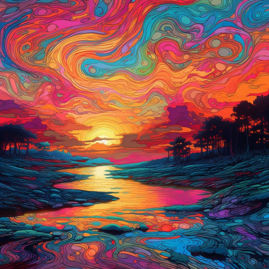 Vibrant Psychedelic Sunset Tapestry Trippy Wall Art for Bohemian Home ...