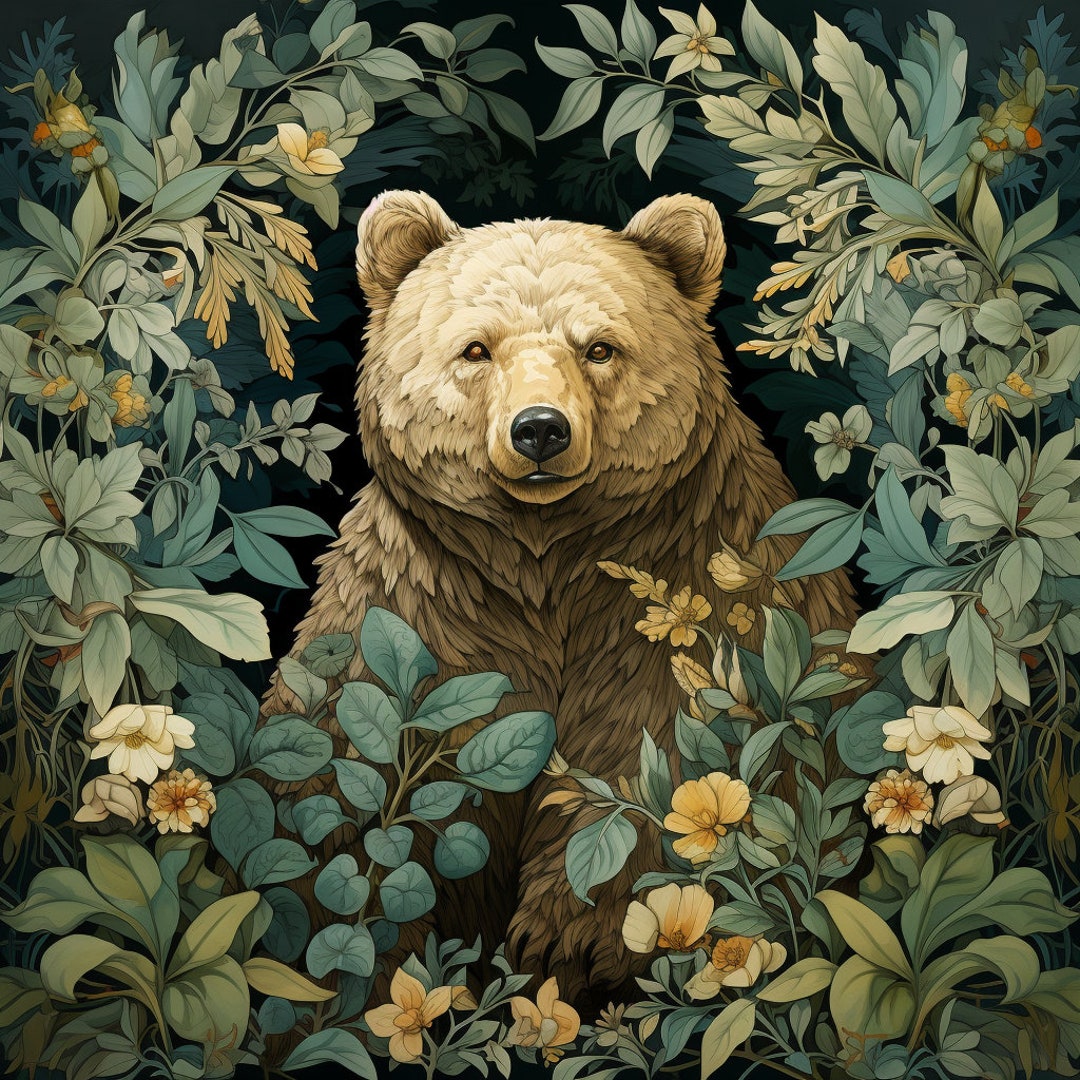 William Morris Brown Bear Tapestry, Woodland Gothic Hanging Gift for ...
