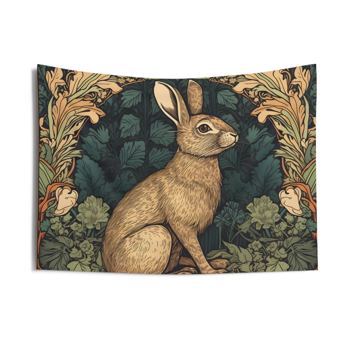 William Morris Greenery Tapestry Forest Bunny Rabbit Wall Tapestry Art ...