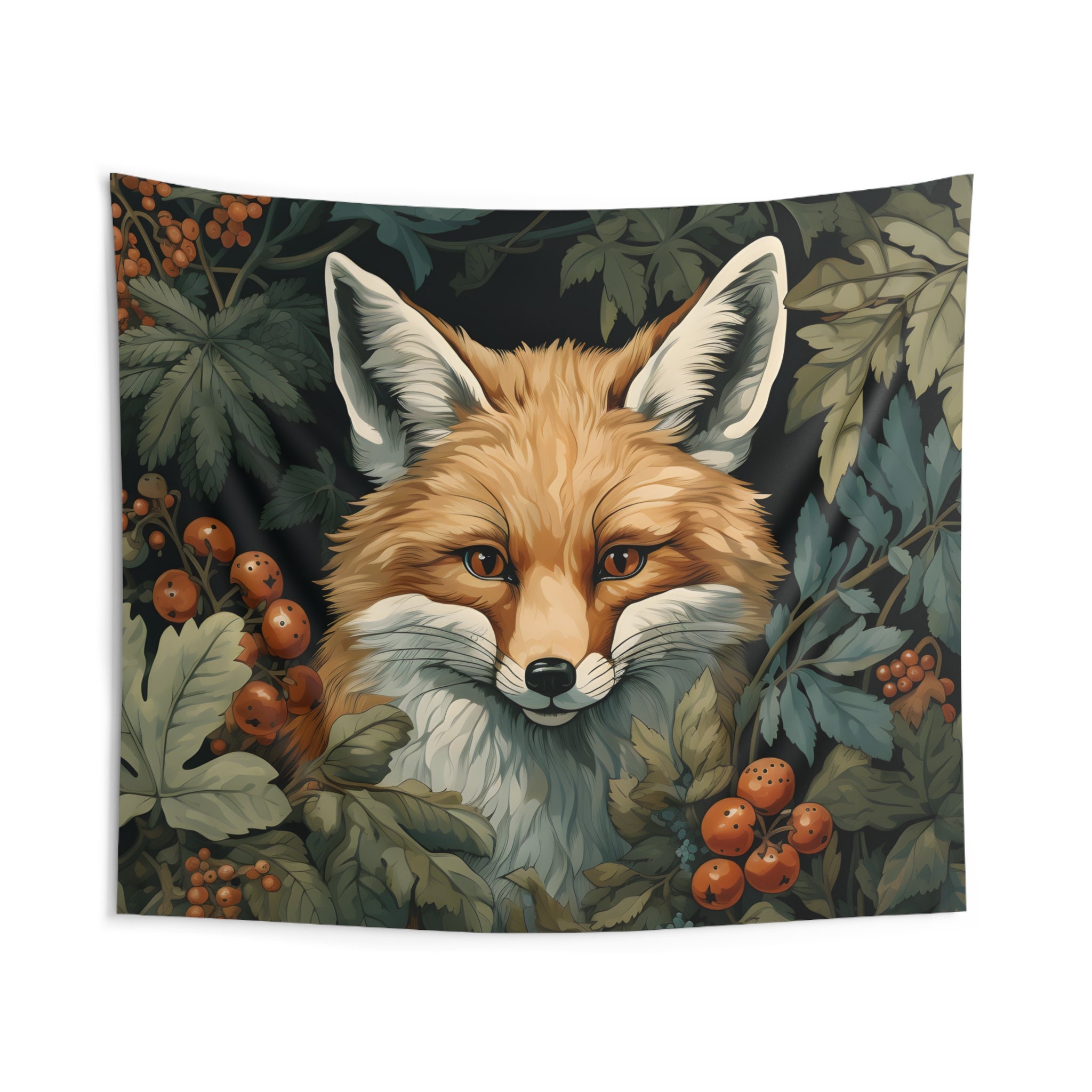 William Morris Fox Face Tapestry, Woodland Gothic Hanging Gift for Her ...