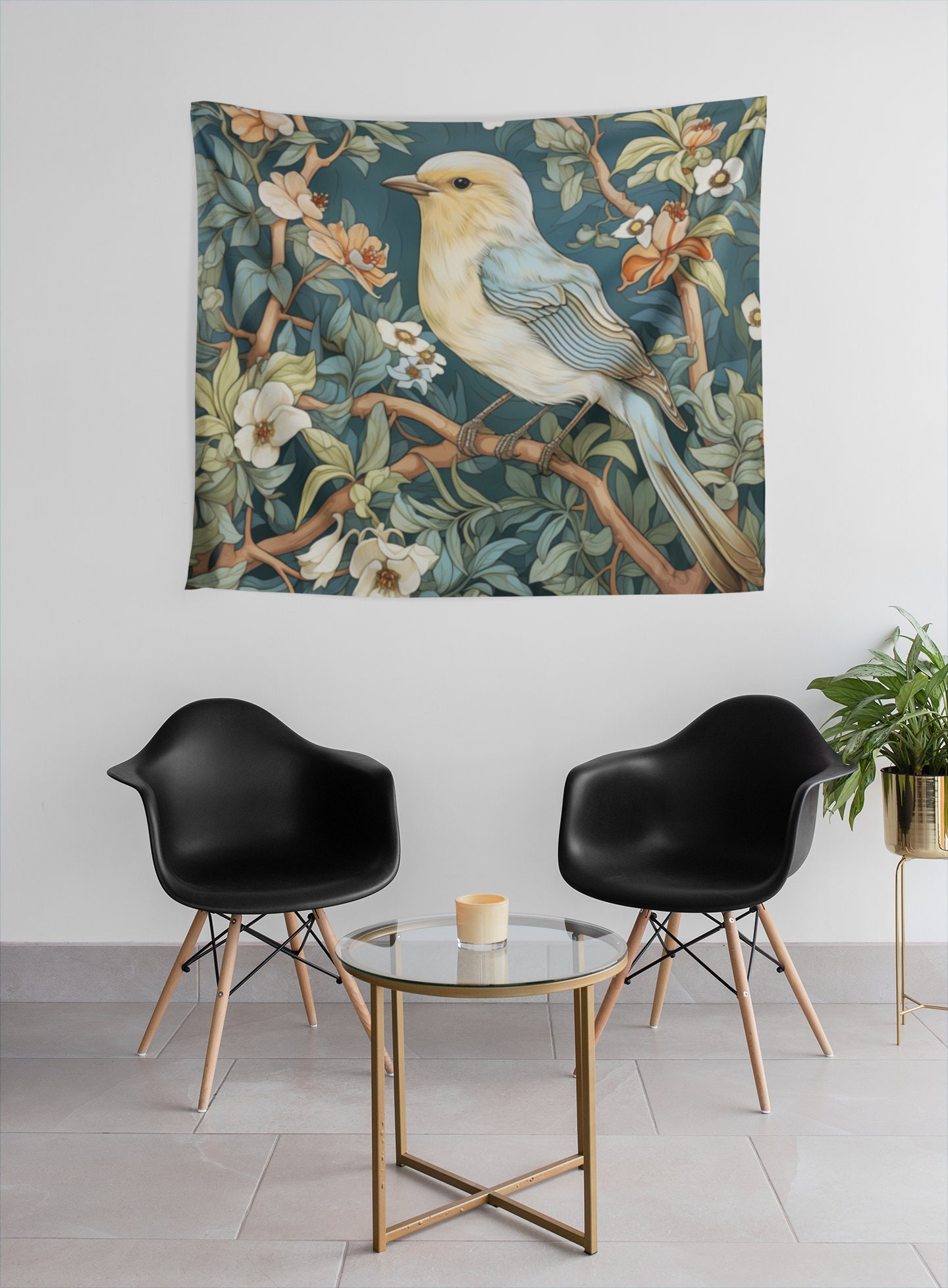 William Morris Finch Bird Tapestry, Woodland Gothic Hanging Gift for ...