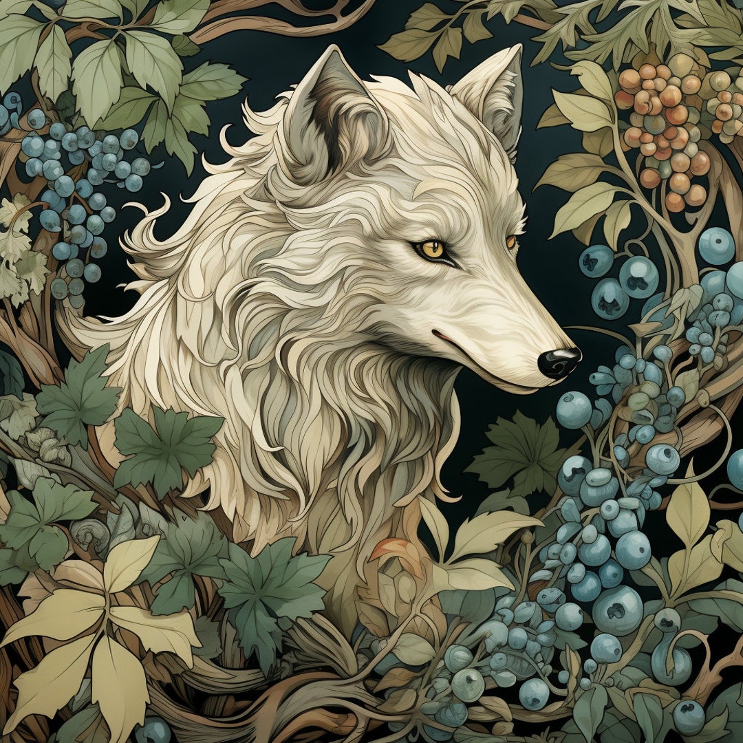 William Morris White Wolf Tapestry, Woodland Gothic Hanging Gift for ...