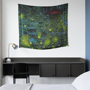 Fireflies Cottagecore Wall Tapestry, Cozy Green Nature Wall Art ...