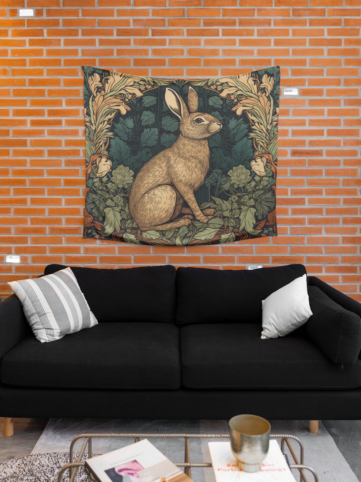 William Morris Greenery Tapestry Forest Bunny Rabbit Wall Tapestry Art ...