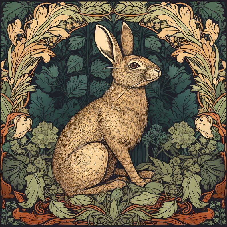 William Morris Greenery Tapestry Forest Bunny Rabbit Wall Tapestry Art ...