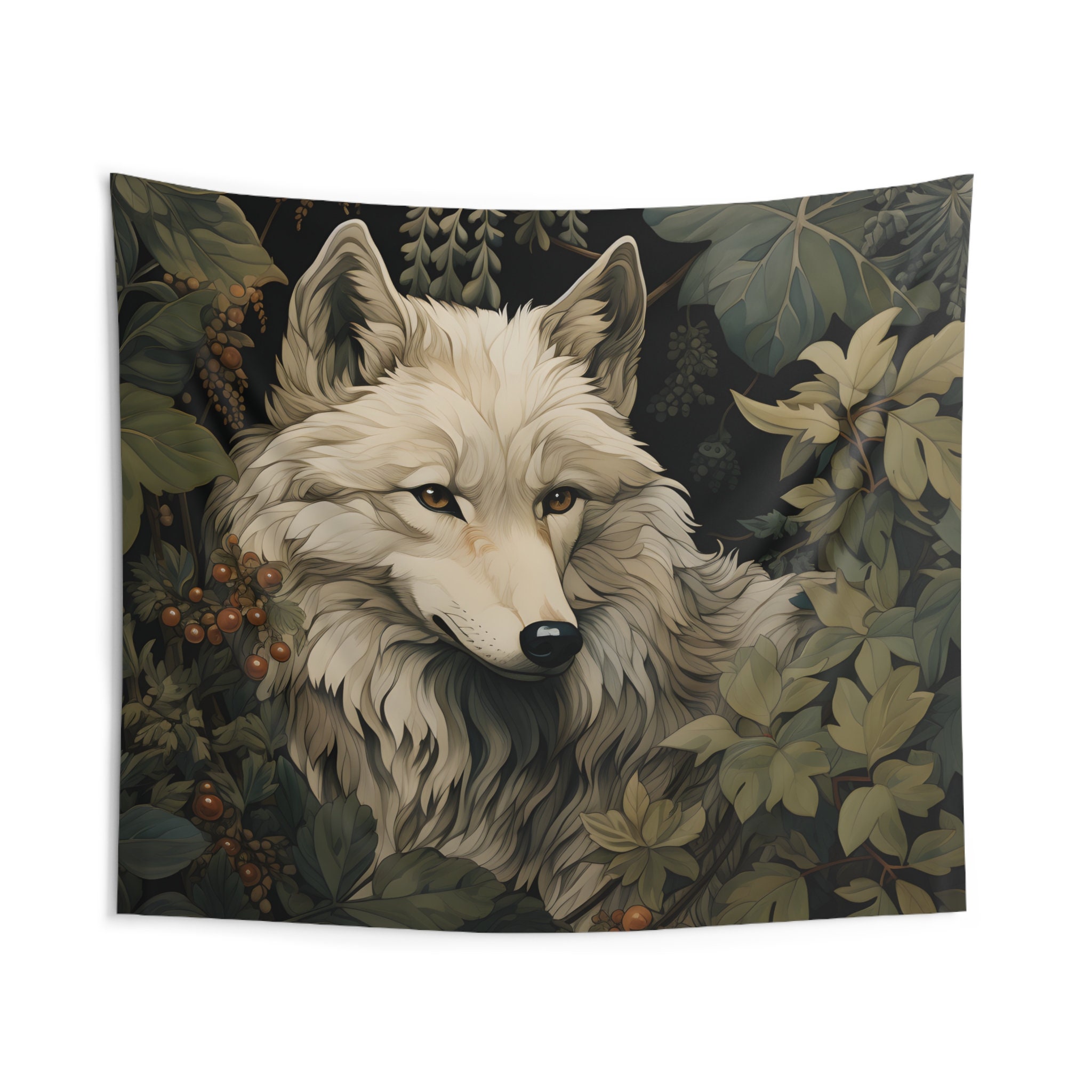William Morris White Wolf Tapestry, Woodland Gothic Hanging Gift for ...