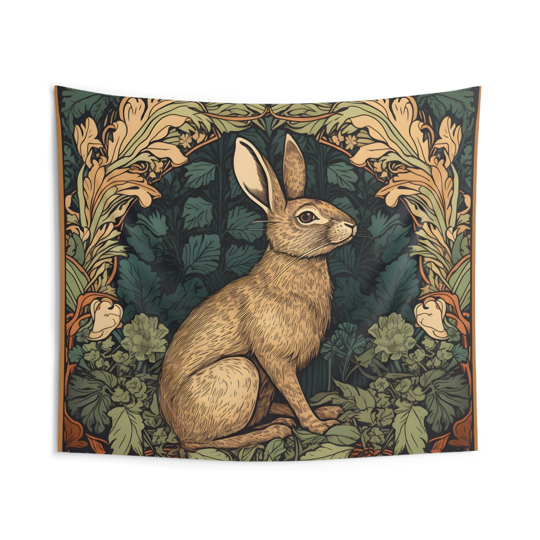 William Morris Greenery Tapestry Forest Bunny Rabbit Wall Tapestry Art ...