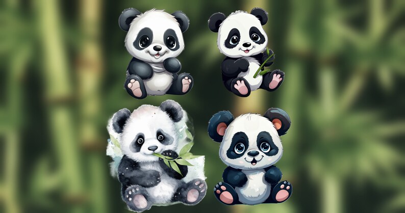 8 Panda Bears Clipart- Panda, Bamboo, Bear - Etsy