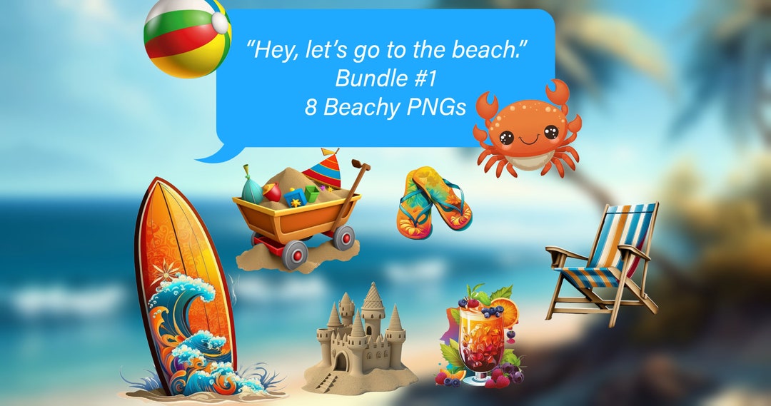 8 Beachy Cliparts - Sand, Surf, Fruity Drinks, Relax, Kids Beach Toys ...