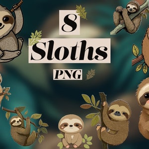 8 Sloths Clipart- Rain Forest, Jungle, Animals, Lazy, Sleepy, Slow ...