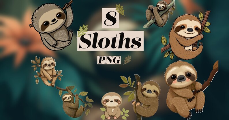 8 Sloths Clipart- Rain Forest, Jungle, Animals, Lazy, Sleepy, Slow ...