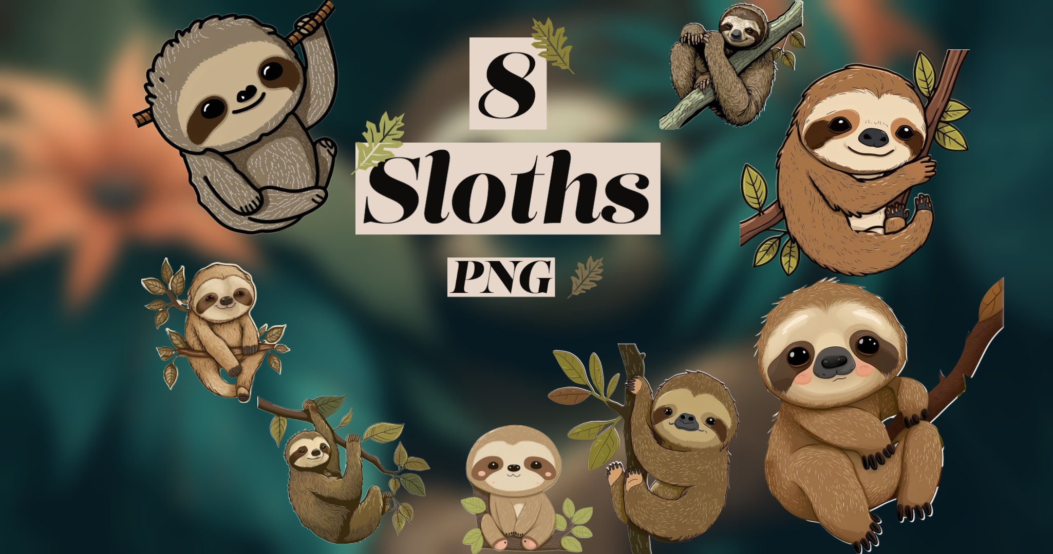 8 Sloths Clipart- Rain Forest, Jungle, Animals, Lazy, Sleepy, Slow ...