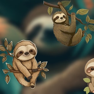 8 Sloths Clipart- Rain Forest, Jungle, Animals, Lazy, Sleepy, Slow ...