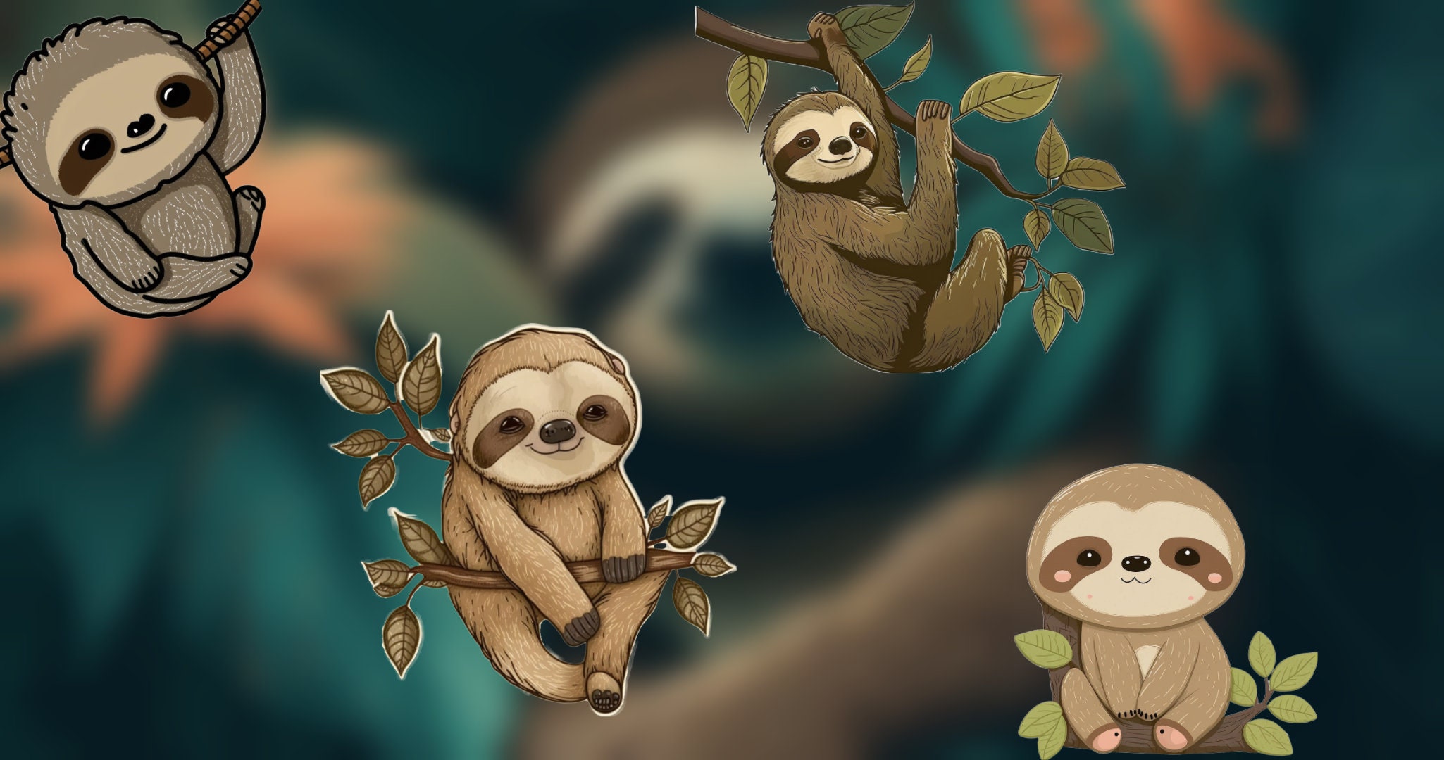 8 Sloths Clipart- Rain Forest, Jungle, Animals, Lazy, Sleepy, Slow ...