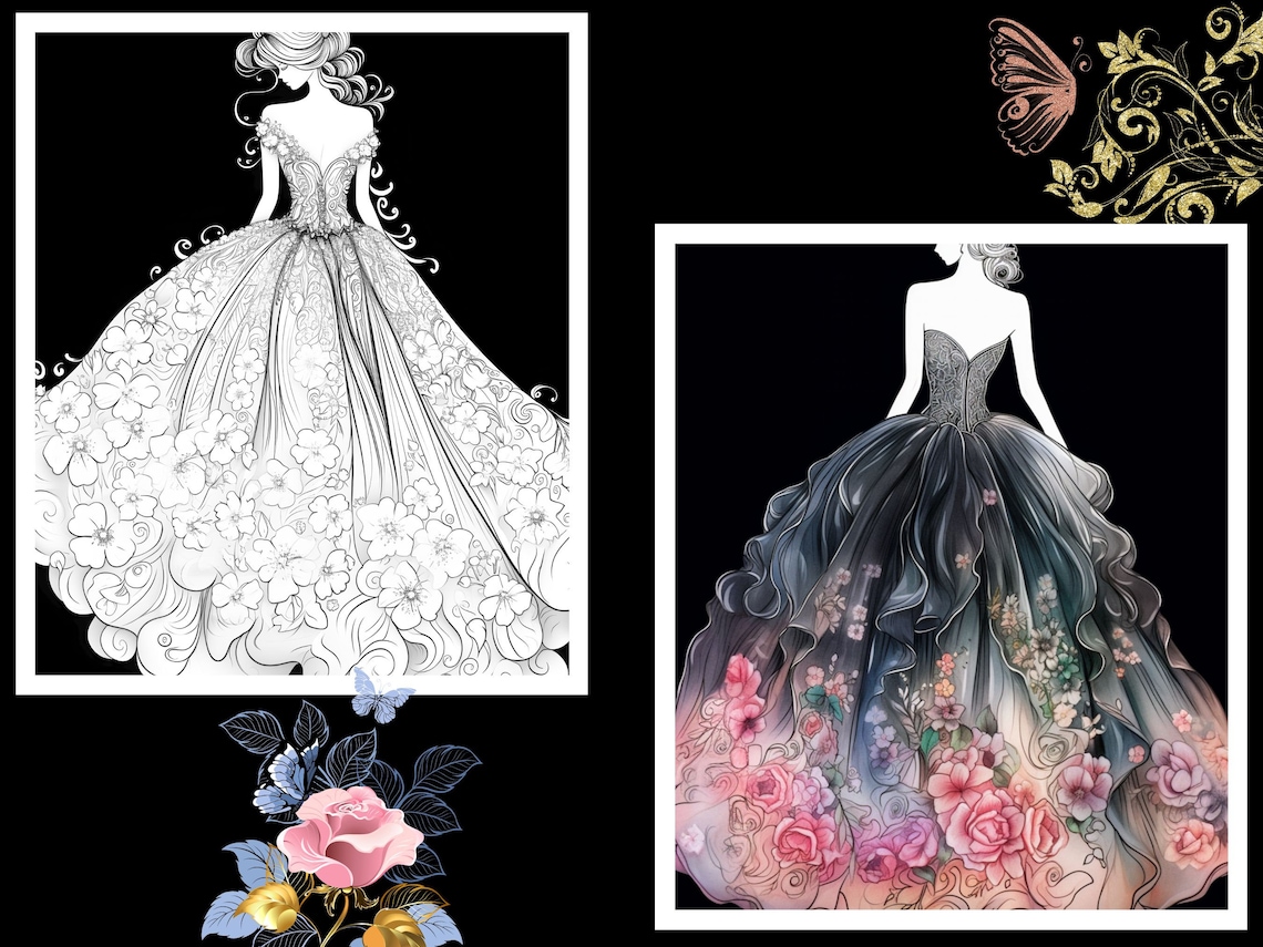 Evening Dress Black Background Coloring Pages Elegant & Fluffy Gowns ...