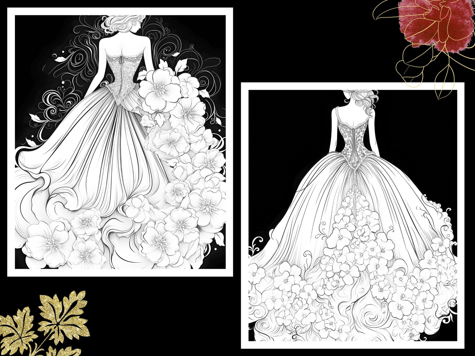 Evening Dress Black Background Coloring Pages Elegant & Fluffy Gowns ...