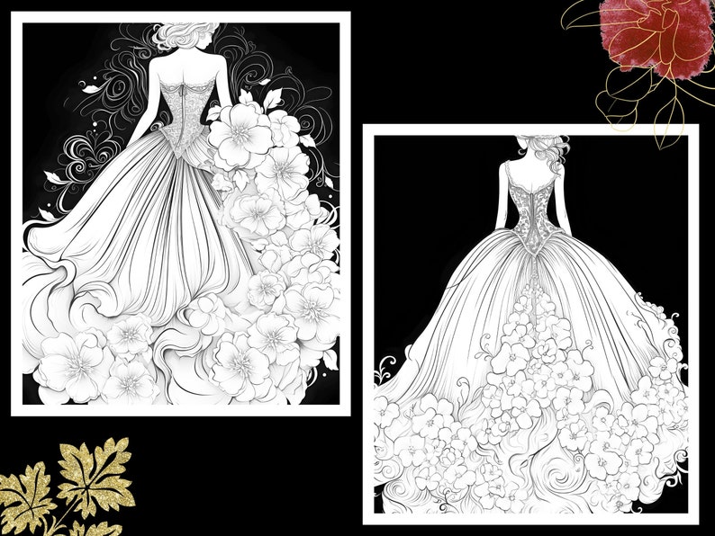 Evening Dress Black Background Coloring Pages Elegant & Fluffy Gowns ...