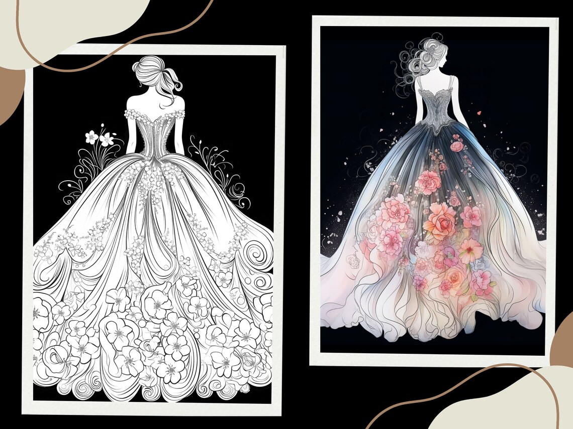 Evening Dress Black Background Coloring Pages Elegant & Fluffy Gowns ...