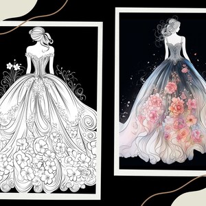 Evening Dress Black Background Coloring Pages Elegant & Fluffy Gowns ...