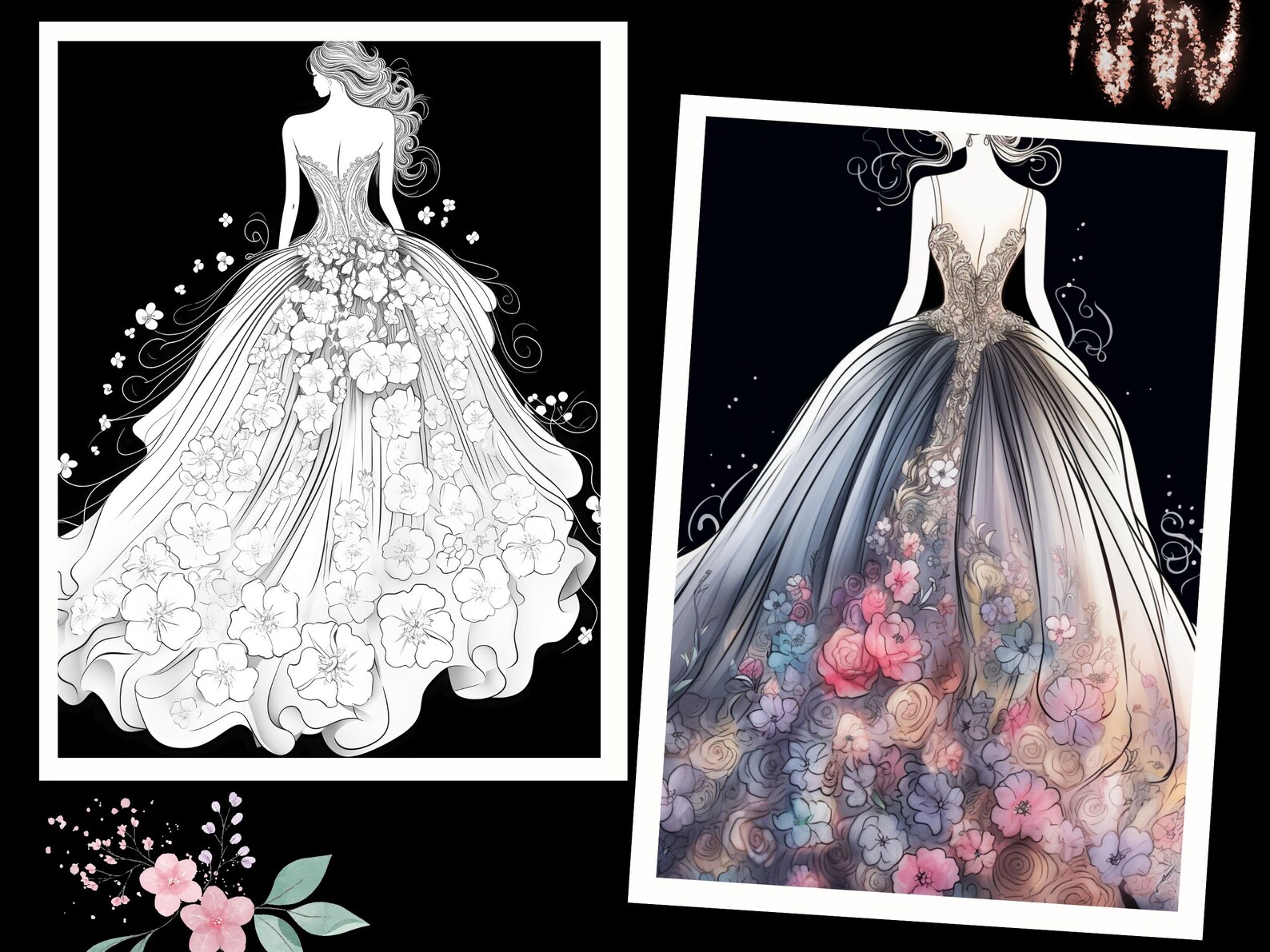Evening Dress Black Background Coloring Pages Elegant & Fluffy Gowns ...