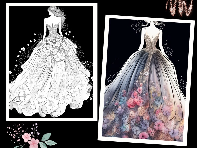 Evening Dress Black Background Coloring Pages Elegant & Fluffy Gowns ...