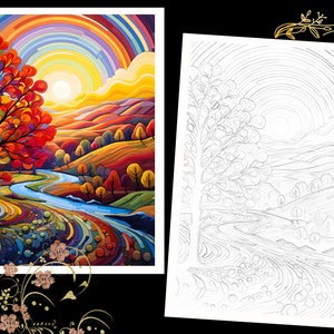 35+ Mountain Valley Landscape Coloring Pages With Guidelines: Printable ...