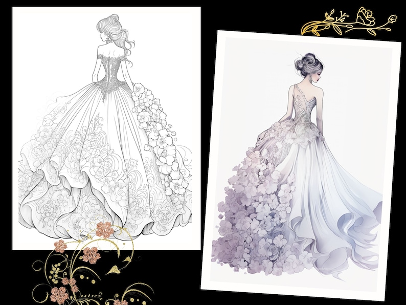Evening Dress White Background Coloring Pages Elegant & Fluffy Gowns ...