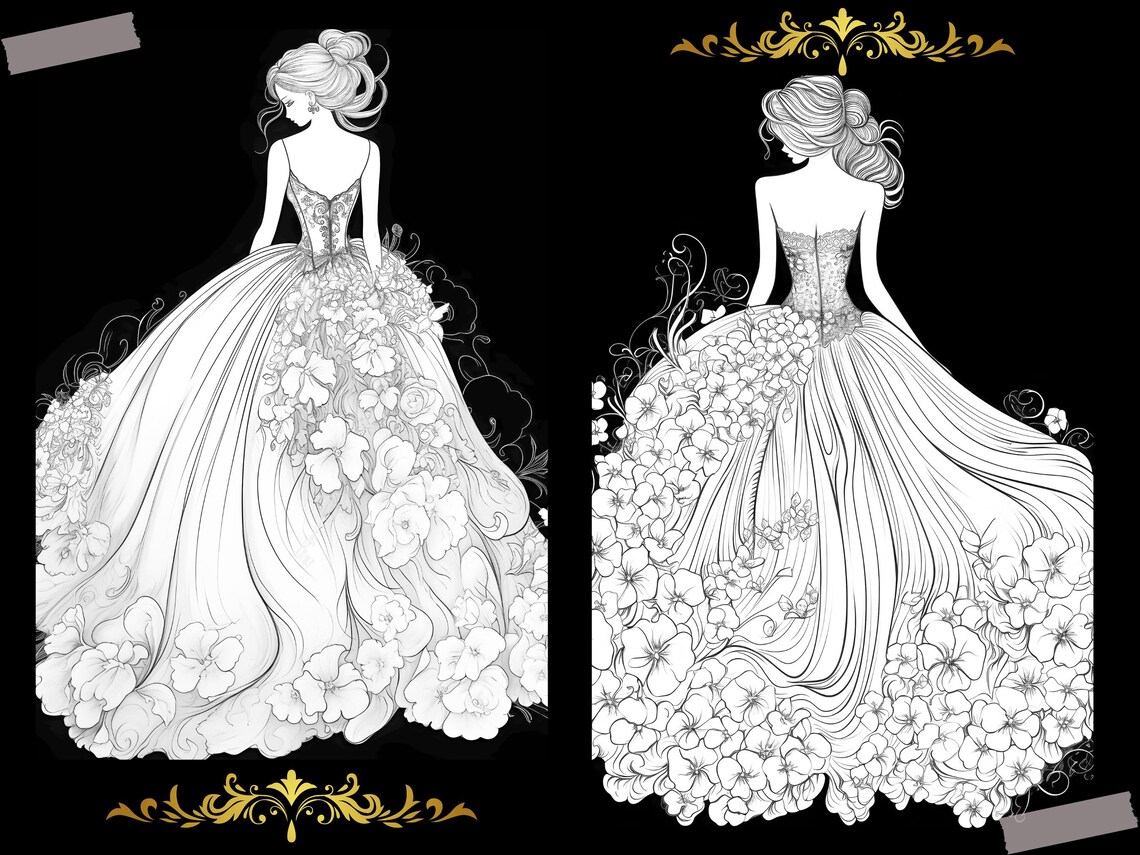 Evening Dress Black Background Coloring Pages Elegant & Fluffy Gowns ...