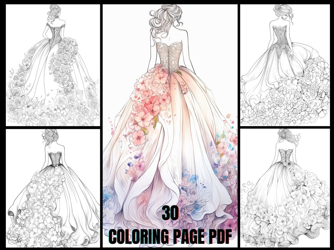 Evening Dress White Background Coloring Pages Elegant & Fluffy Gowns ...