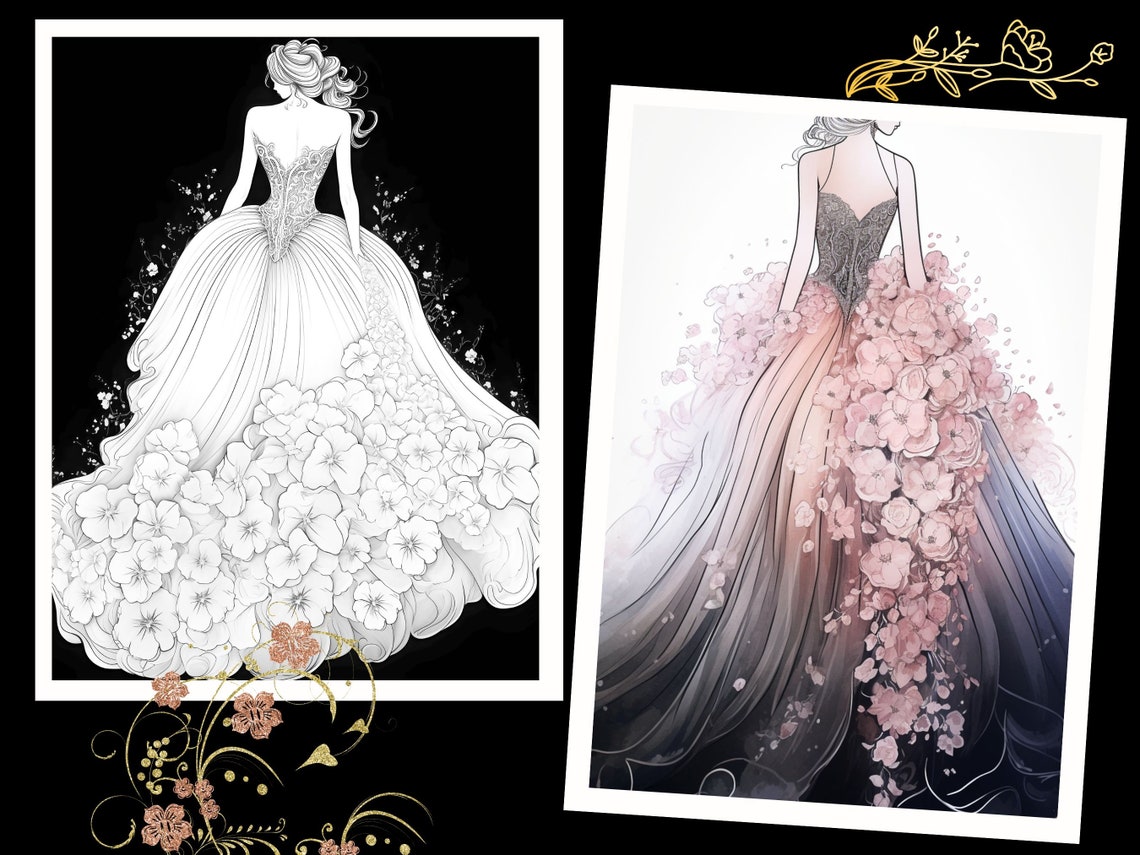 Evening Dress Black Background Coloring Pages Elegant & Fluffy Gowns ...