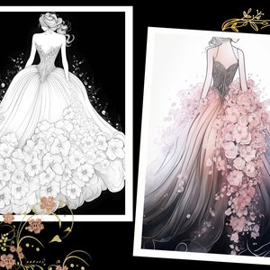 Evening Dress Black Background Coloring Pages Elegant & Fluffy Gowns ...