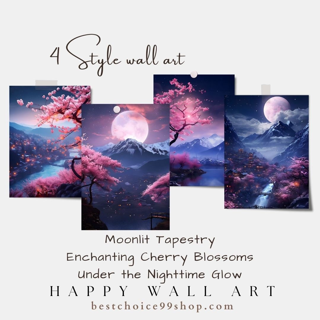 4 Style Moonlit Tapestry Cherry Blossoms Night Glow Wall Art - Etsy