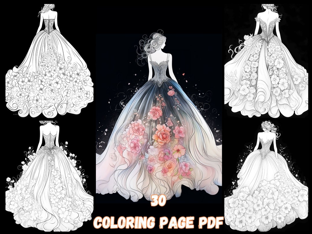 Evening Dress Black Background Coloring Pages Elegant & Fluffy Gowns ...