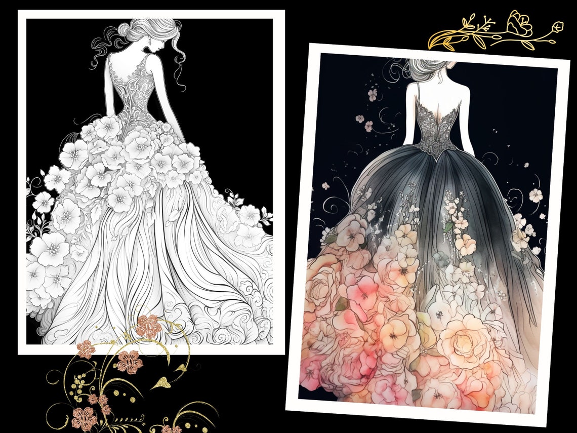 Evening Dress Black Background Coloring Pages Elegant & Fluffy Gowns ...