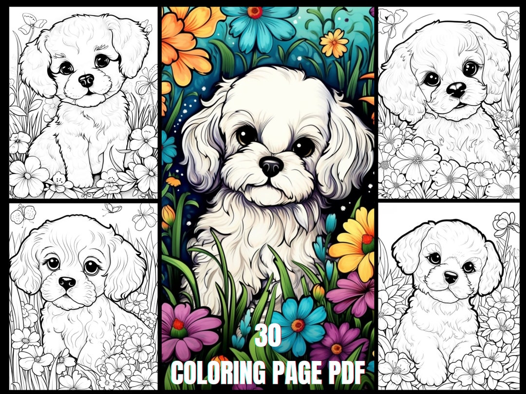 Puppy and Flower Forest Coloring Pages | Kids Art Activity Printable ...