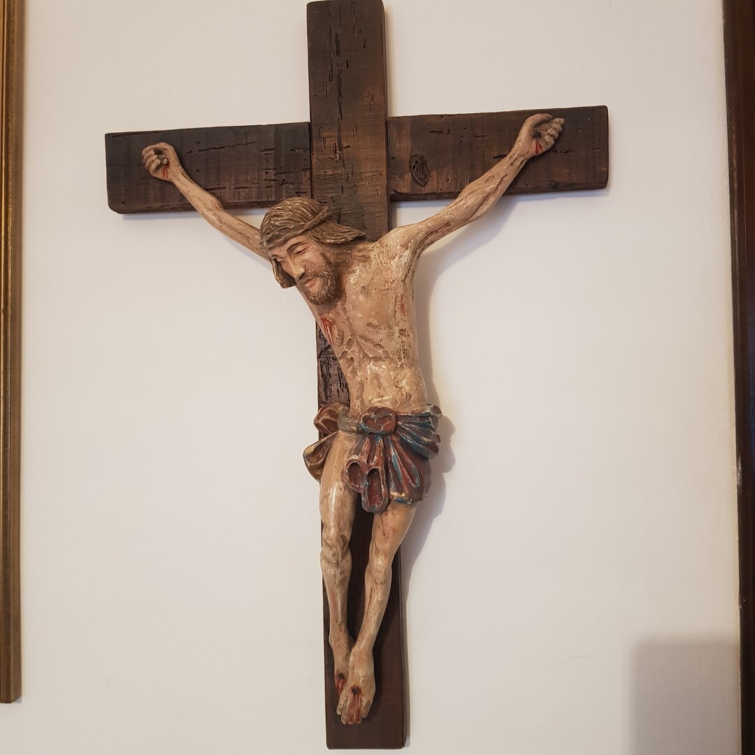 Vintage 1977 Crucifix Sacred Wooden Cross With Jesus Christ. Handmade ...