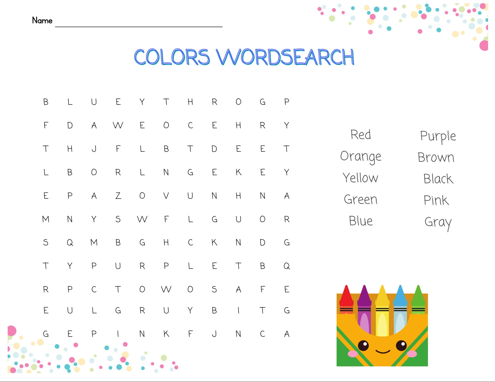 Colors Wordsearch - Etsy