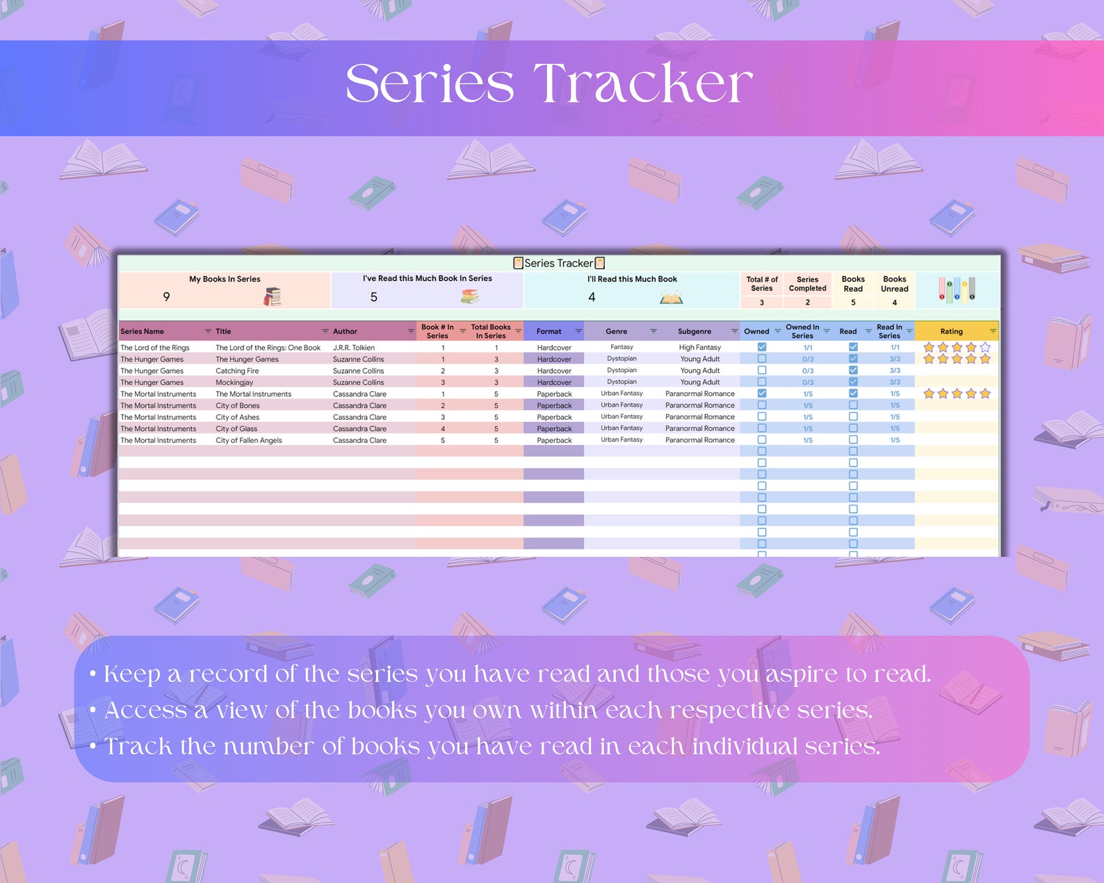 Book Tracker & Reading List Spreadsheet | Google Sheets | Book Series ...