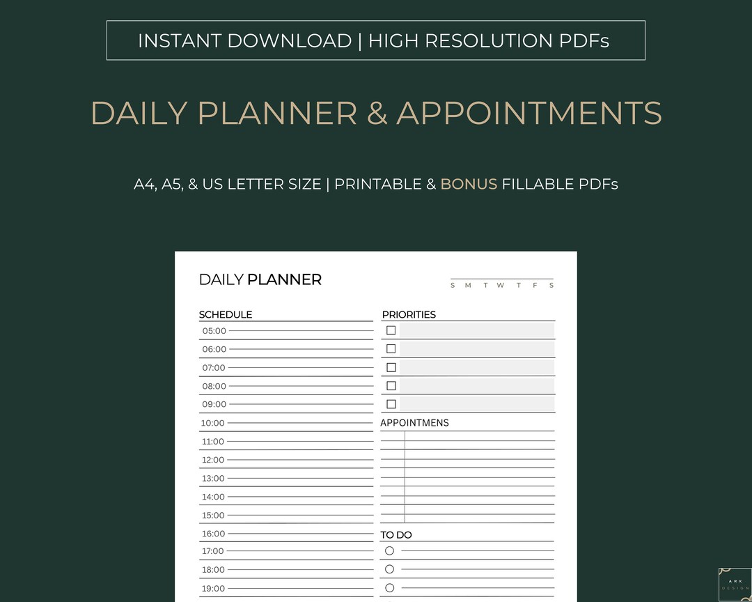 Daily Planner, Printable, Fillable, Minimalist Planner, Daily to Do ...