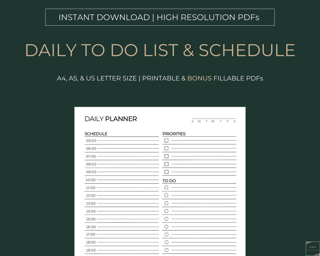 Daily Planner, Printable, Fillable, Minimalist Planner, Daily to Do ...