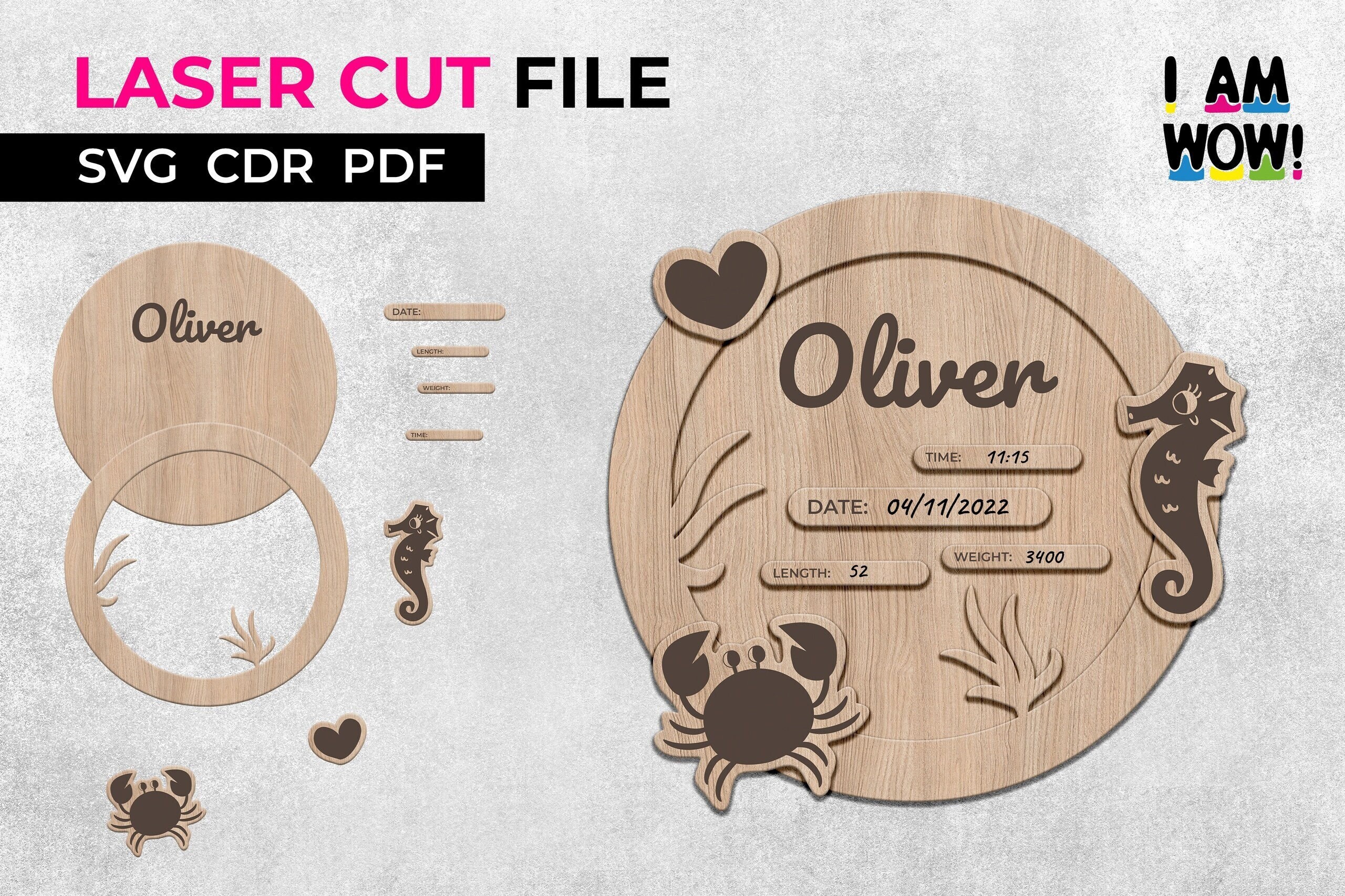 Baby Name Sign SVG. Laser Cut File for Glowforge, Nursery Name Round ...