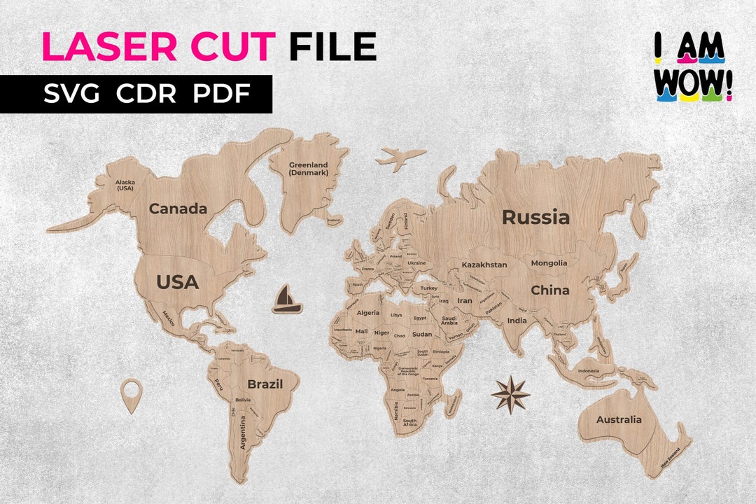 Laser Cut Map of the World Puzzle With Country Names Cutting File File ...