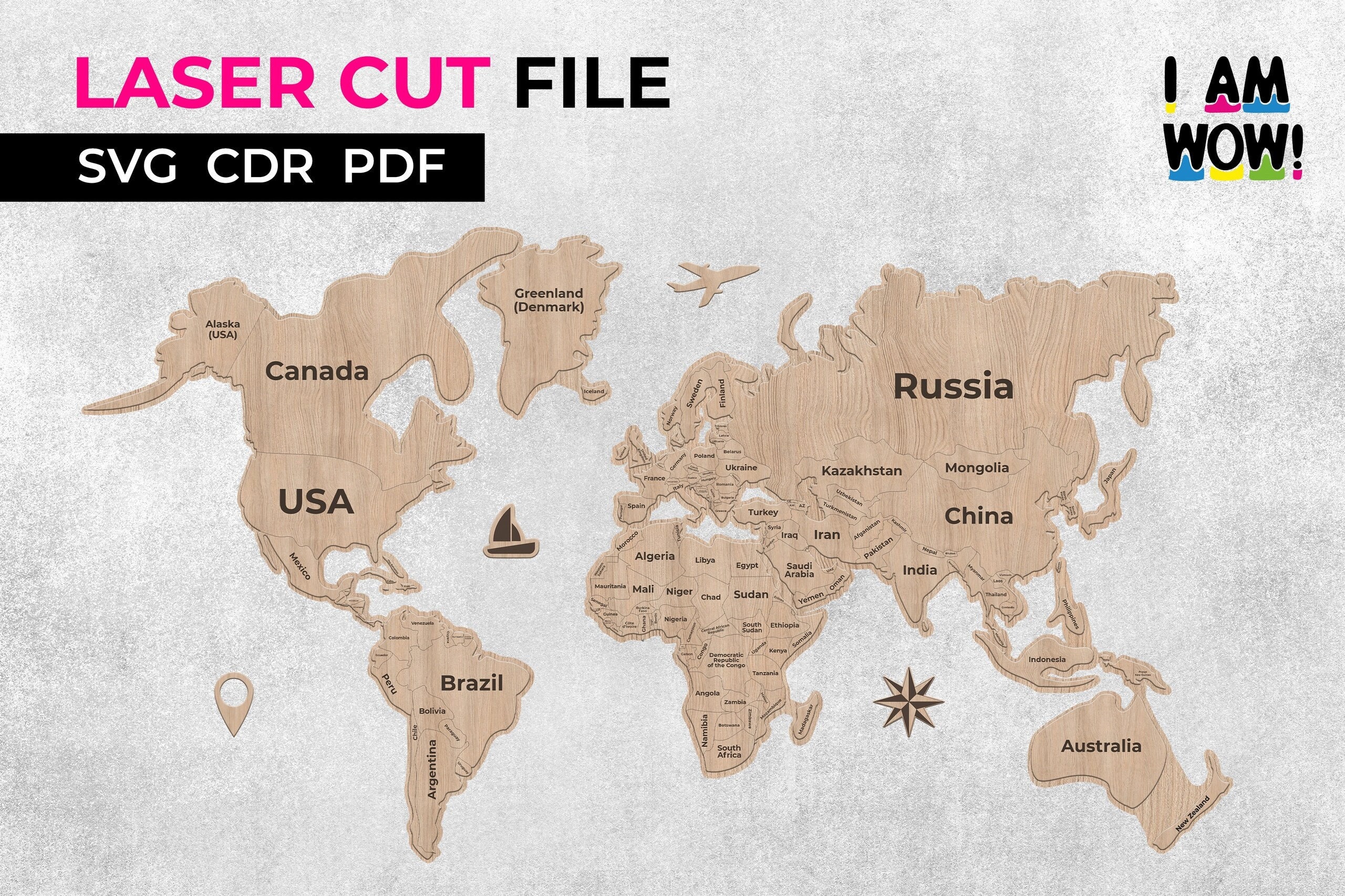 Laser Cut Map of the World Puzzle With Country Names Cutting File File ...
