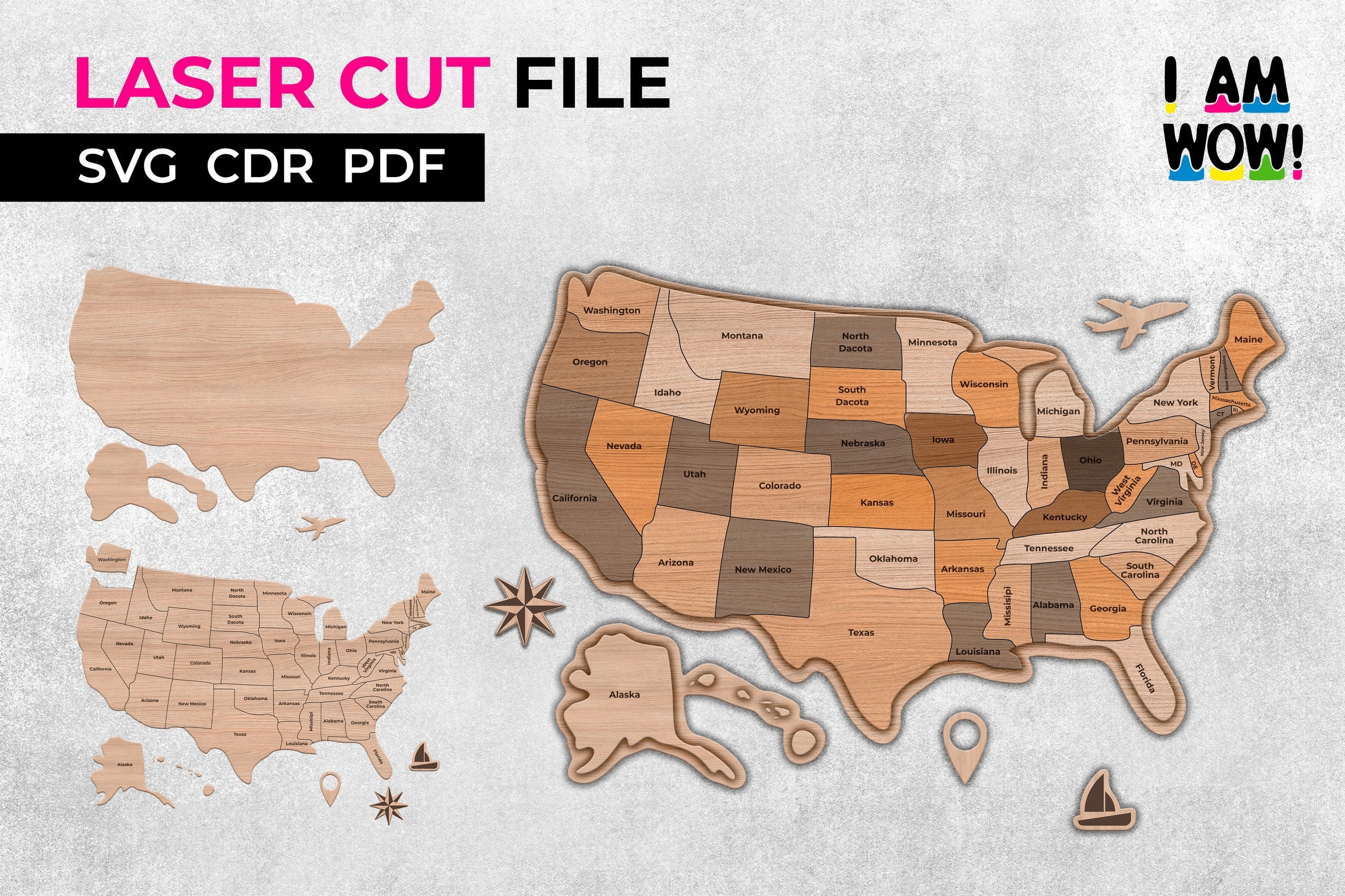 Laser Cut Usa Map SVG Glowforge File Usa Map by States Cutting - Etsy UK