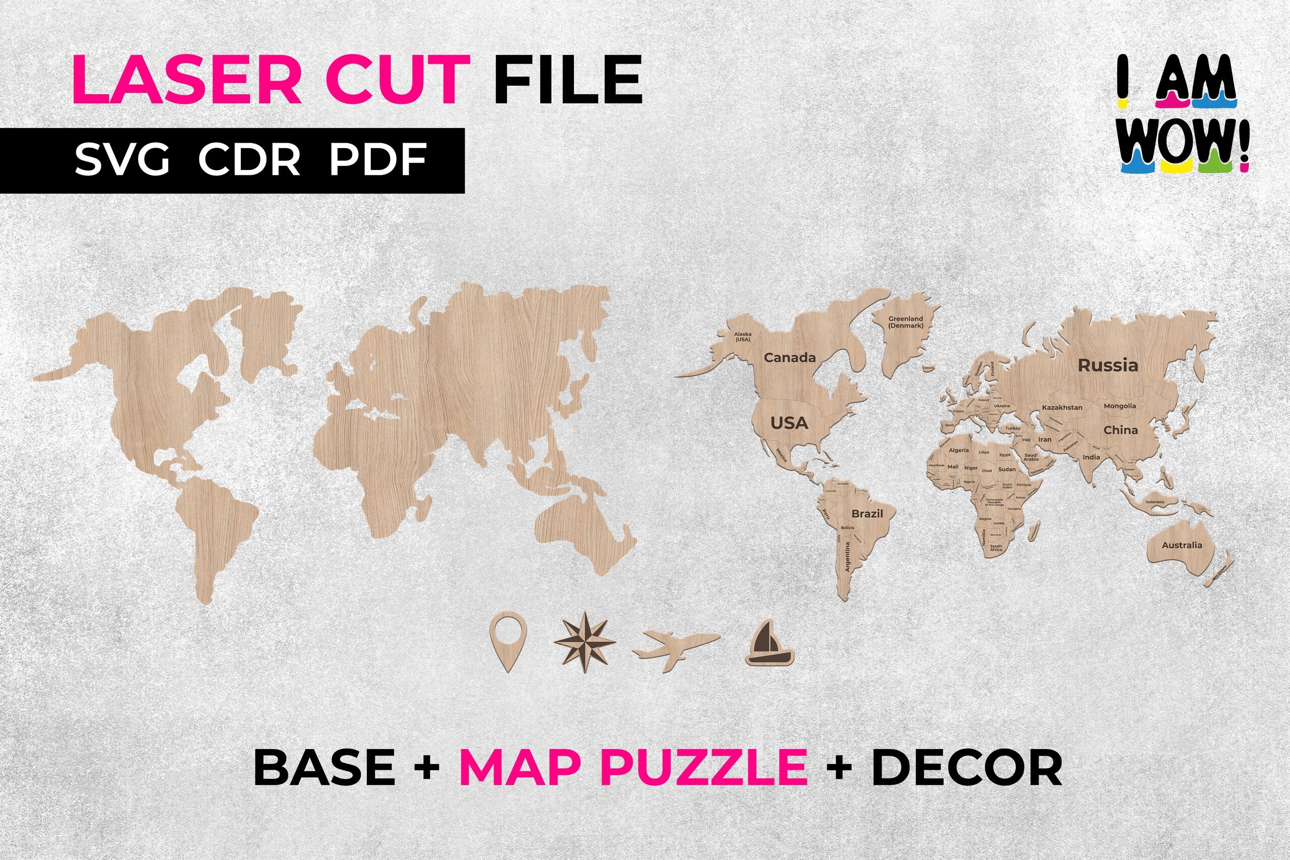 Laser Cut Map of the World Puzzle With Country Names Cutting File File ...