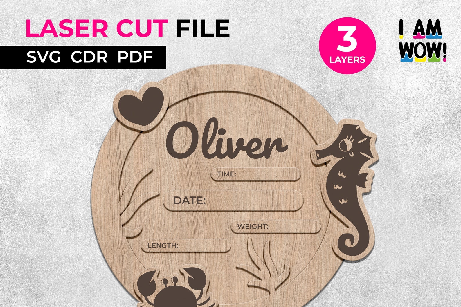 Baby Name Sign SVG. Laser Cut File for Glowforge, Nursery Name Round ...